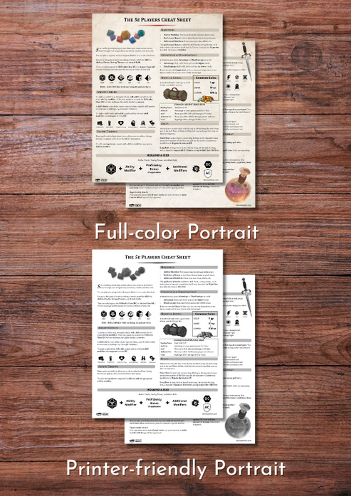 5e Players Cheat Sheet - DnD 5th Edition – Obvious Mimic Press