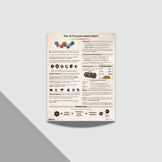 5e Players Cheat Sheet - DnD 5th Edition – Obvious Mimic Press