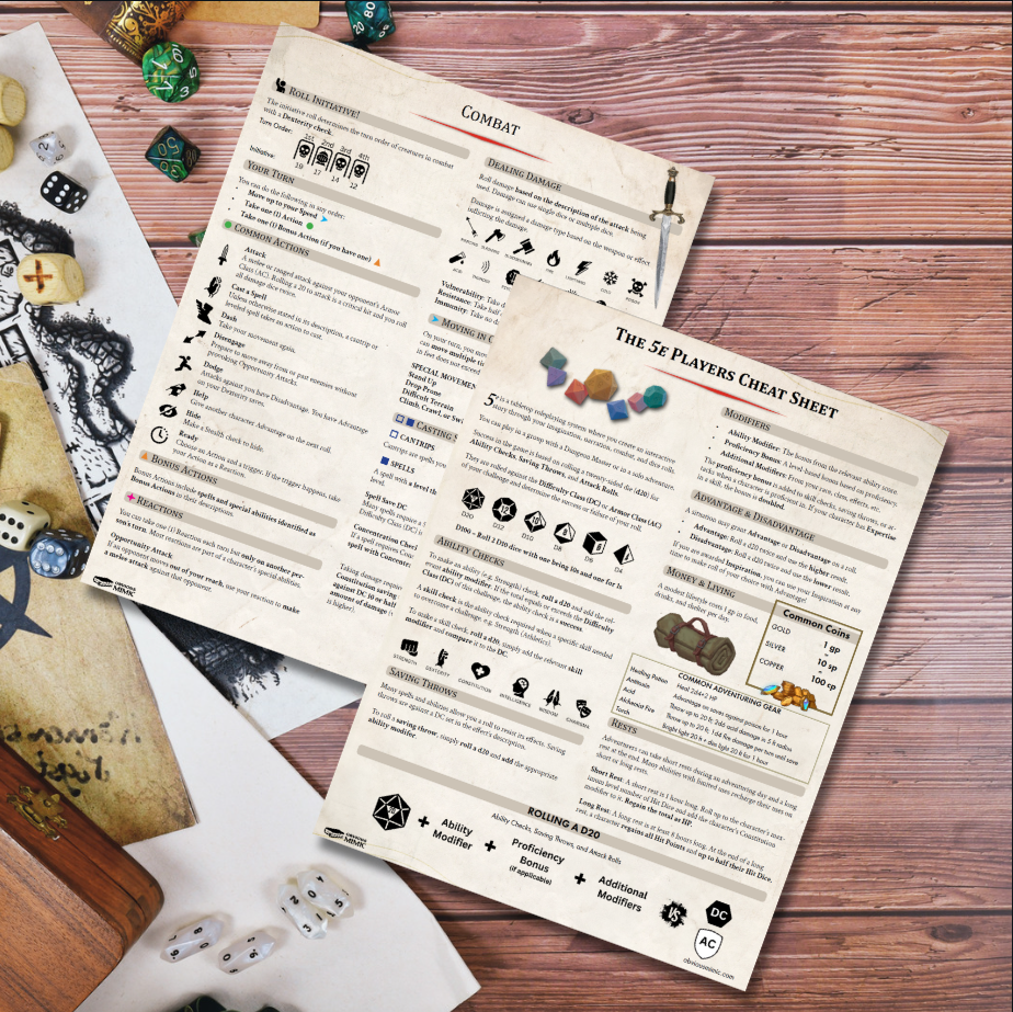 5e Players Cheat Sheet - DnD 5th Edition – Obvious Mimic Press